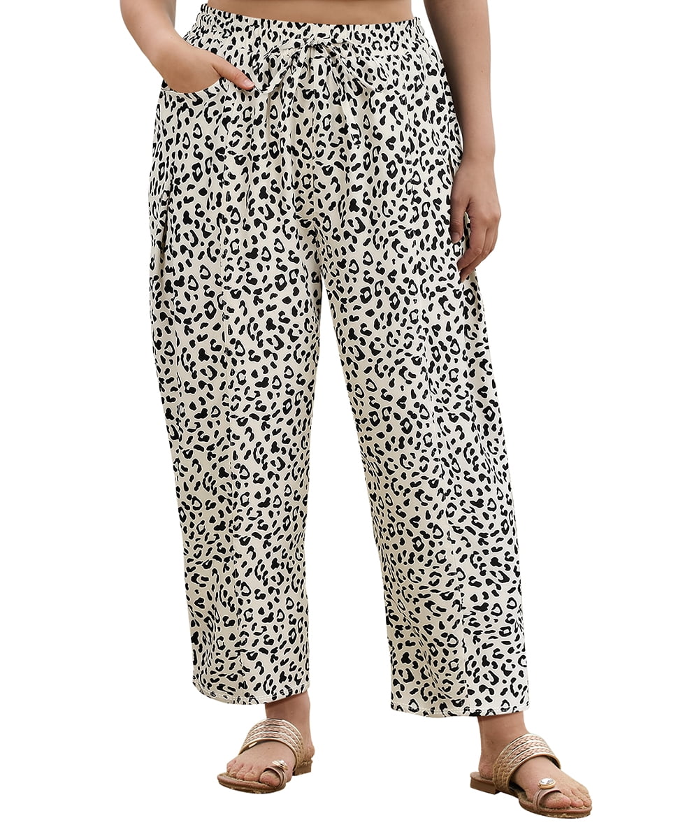 CASSIE LIZ Plus Size Pants Leopard Dress Wide Leg Crop Pleated Lounge ...