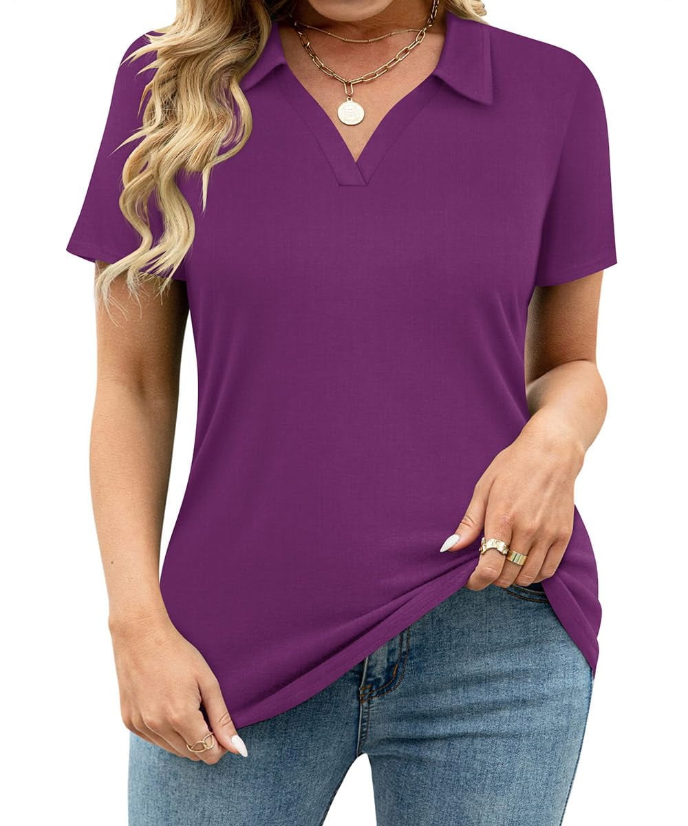 CASSIE LIZ Plus Size Polo Shirts for Women Casual Purple Blouses Short ...