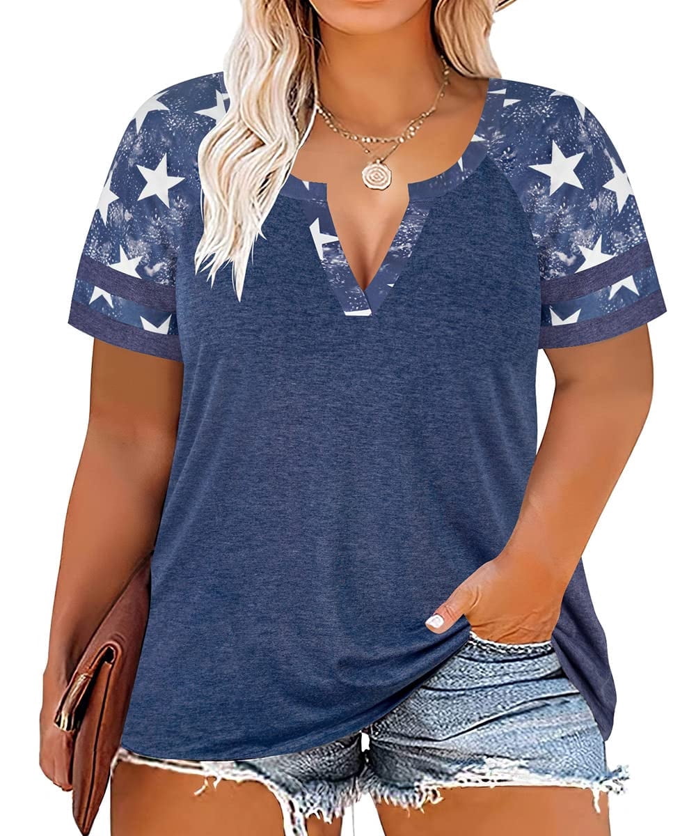 CASSIE LIZ Plus Size Tops 3X 4th of July Summer V Neck Womens Shirts ...