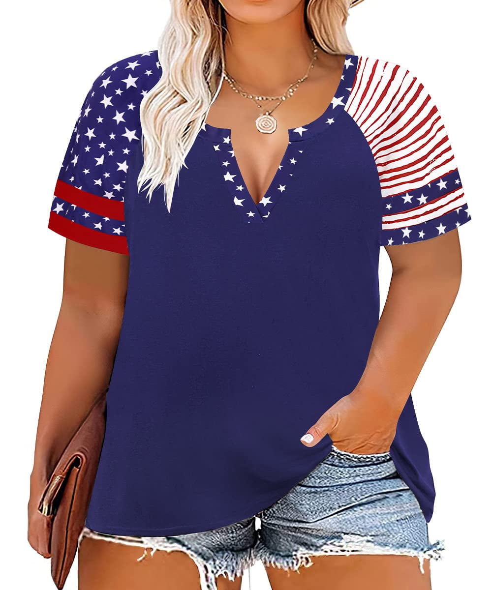 CASSIE LIZ Plus Size Raglan Tops for Women 3X Blue Short Sleeve Striped ...
