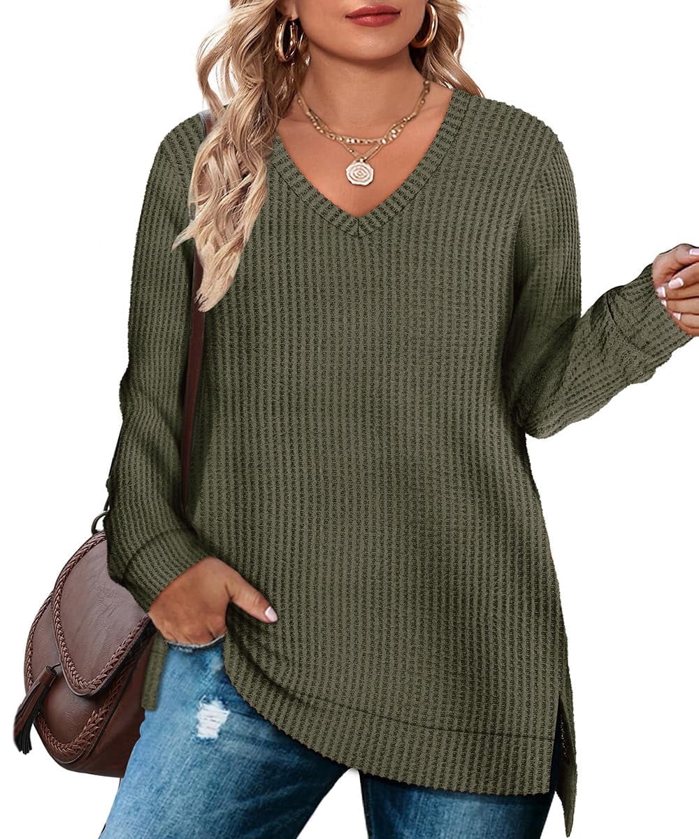 CASSIE LIZ Plus Size Shirts 4X Long Sleeve Fall Womens Tops Fashion V ...