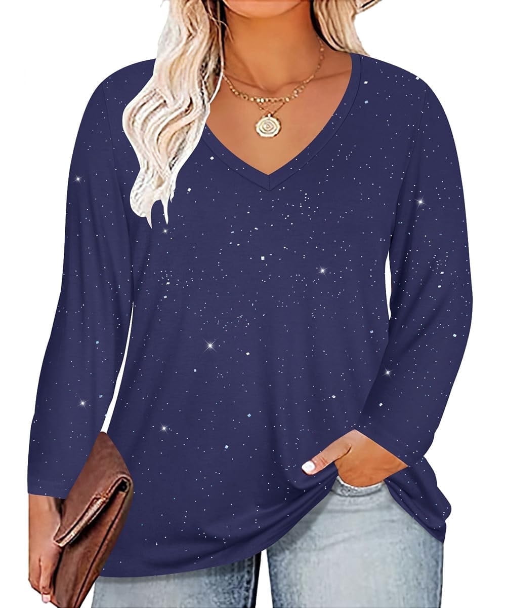 CASSIE LIZ Plus Size Shirts 4X Long Sleeve Womens Tops Fall V Neck Blue ...