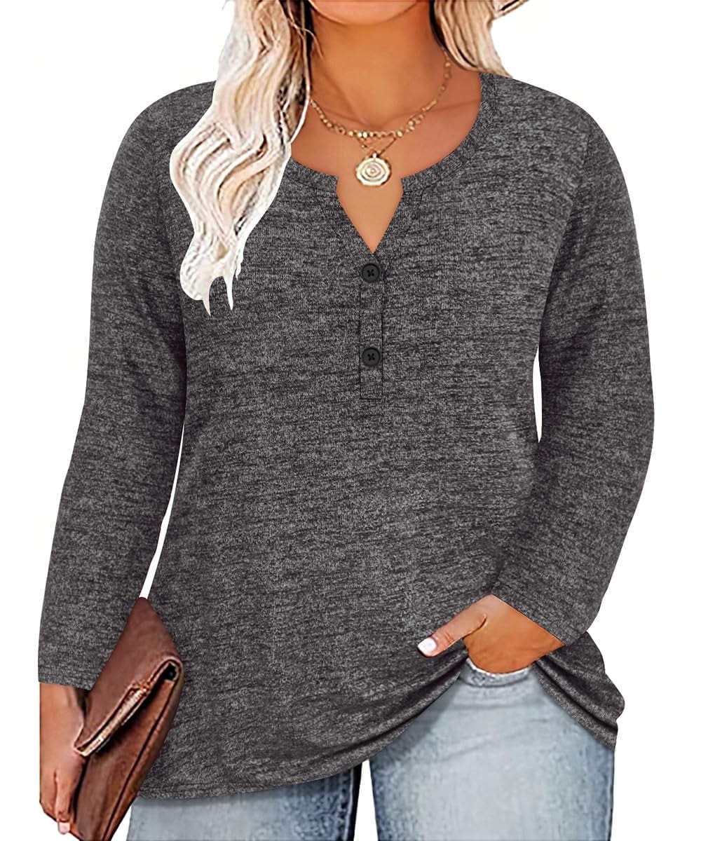 CASSIE LIZ Plus Size Shirts 4X Long Sleeve Womens Tops Fall V Neck Dark ...