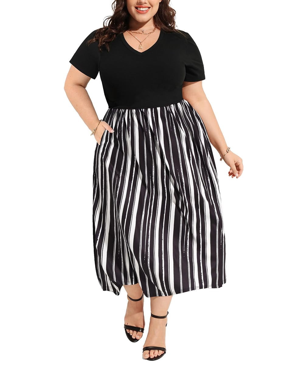 CASSIE LIZ Plus Size Short Sleeve Dress for Women 3X V Neck Long ...