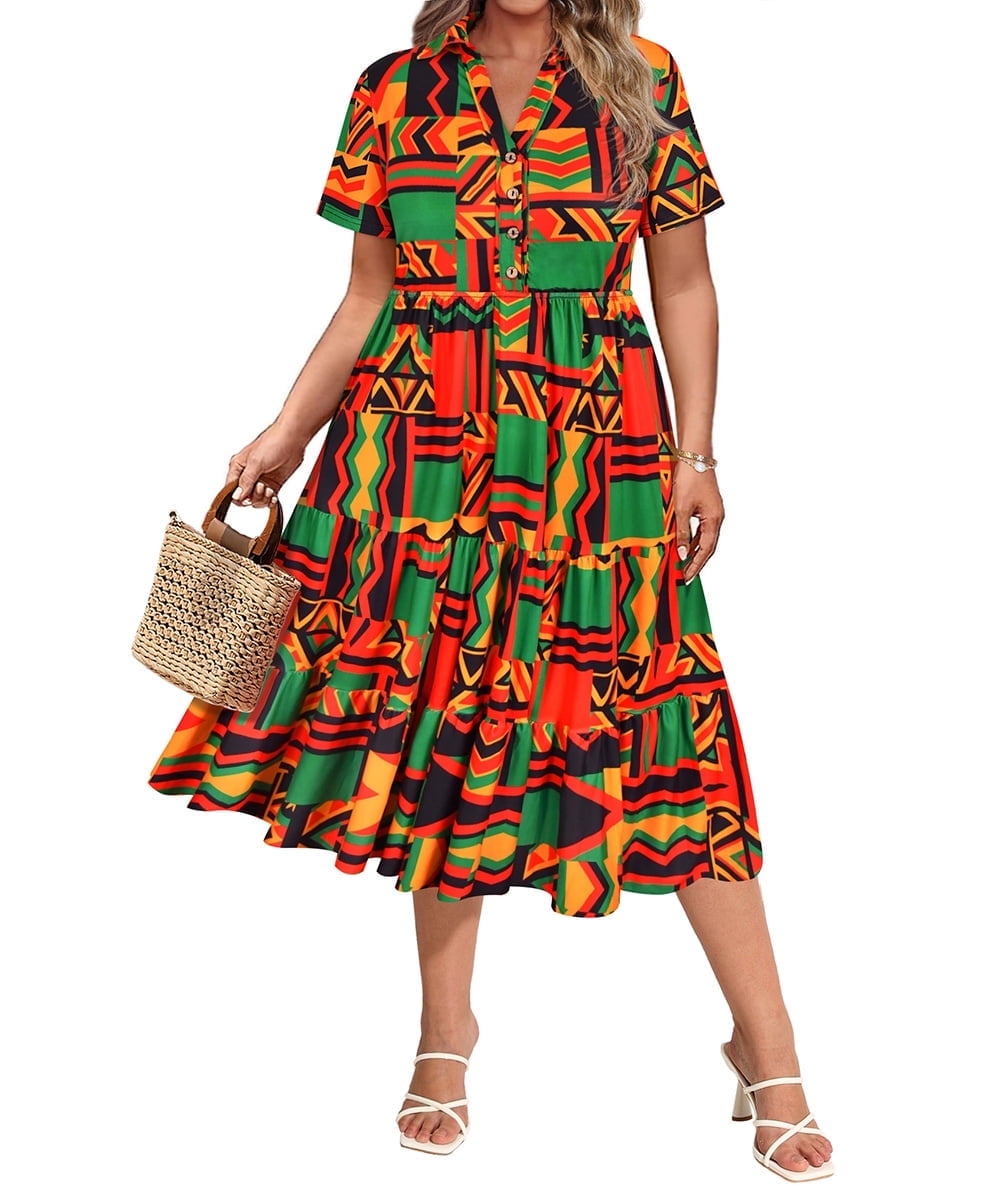 CASSIE LIZ Plus Size Dresses 3X Colorful African Dashiki Summer Dresses ...