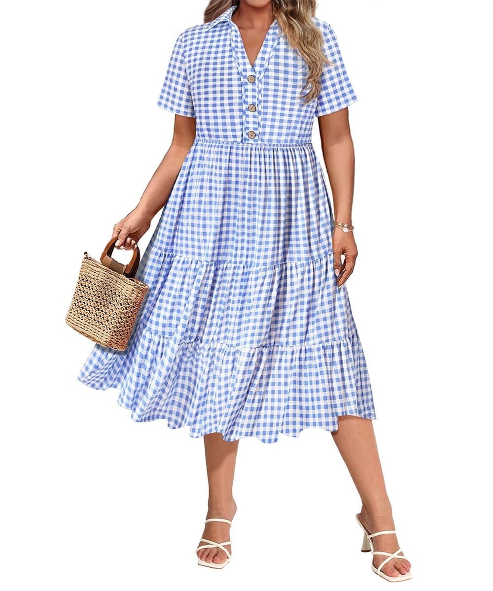 CASSIE LIZ Plus Size Dresses 3X Casual Plaid Blue Summer Dresses for ...
