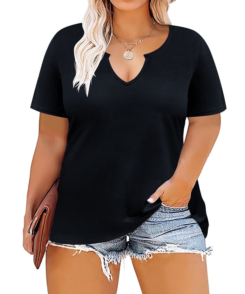 CASSIE LIZ Plus Size Shirts 5X Summer Womens Tops Black V Neck Fashion ...