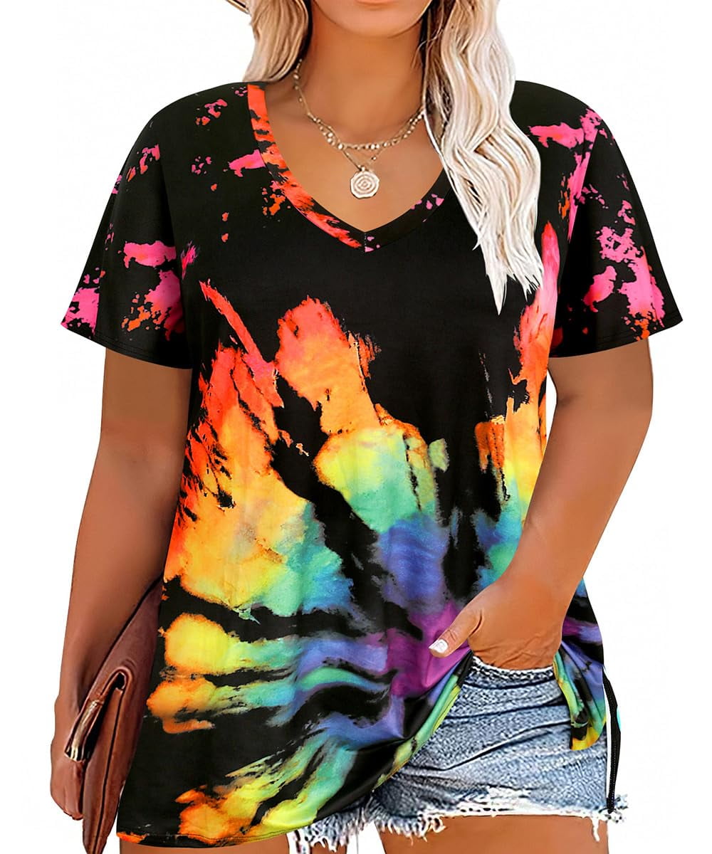 CASSIE LIZ Plus Size Short Sleeve Tops for Women 5X Tie Dye Pullover ...