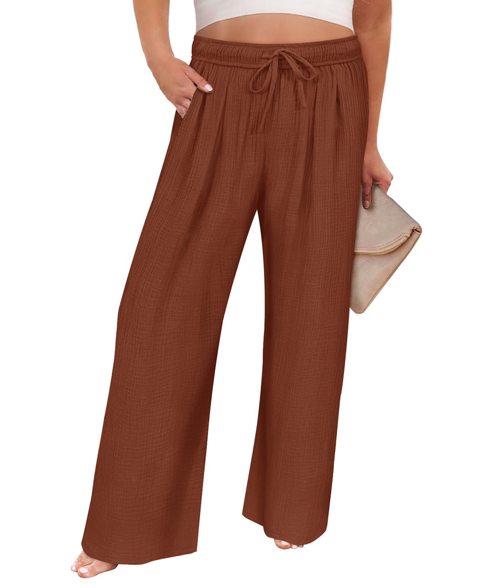 CASSIE LIZ Plus Size Stretchy High Waist Wide Leg Pants for Women 5X ...