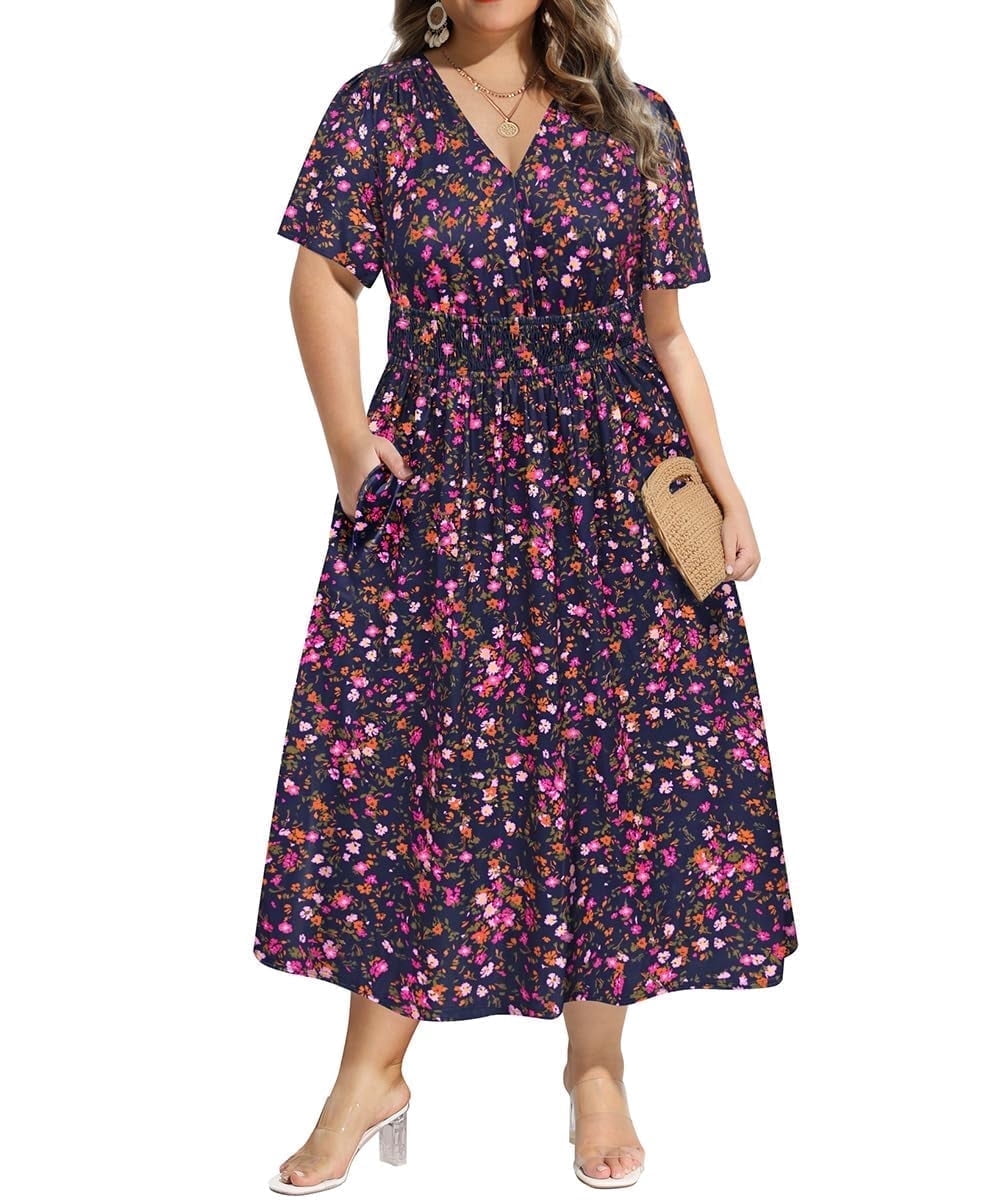 CASSIE LIZ Womens Plus Size Dresses 5X Purple Floral Fall Dresses ...