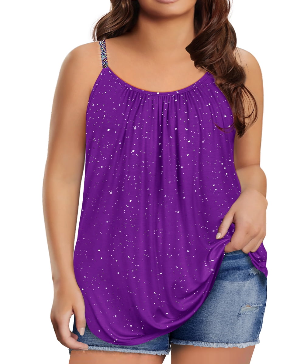 CASSIE LIZ Plus Size Tank Tops Purple Sequin Sleeveless Shirts for ...
