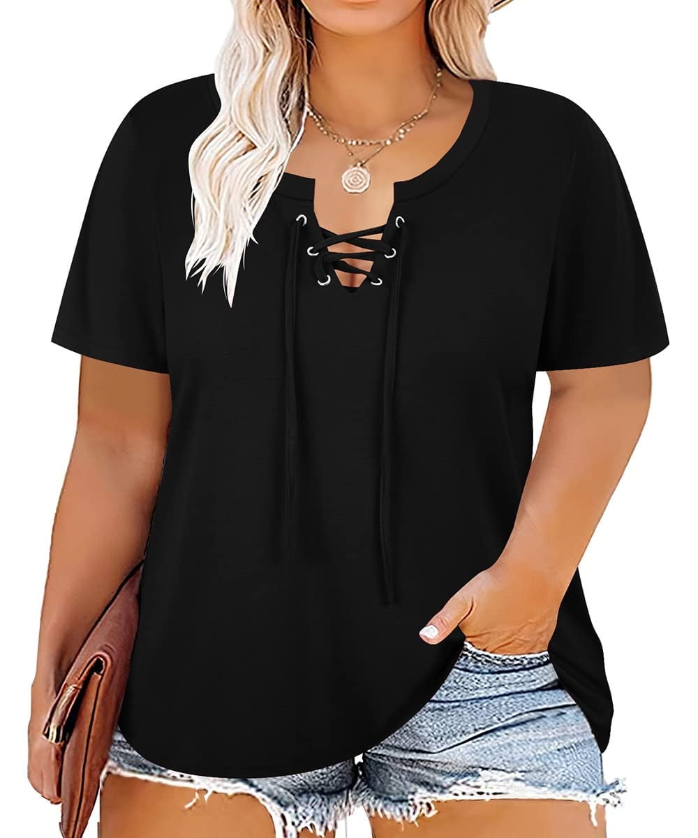 CASSIE LIZ Plus Size Tops for Women Criss Cross Shirts V Neck Blouses ...