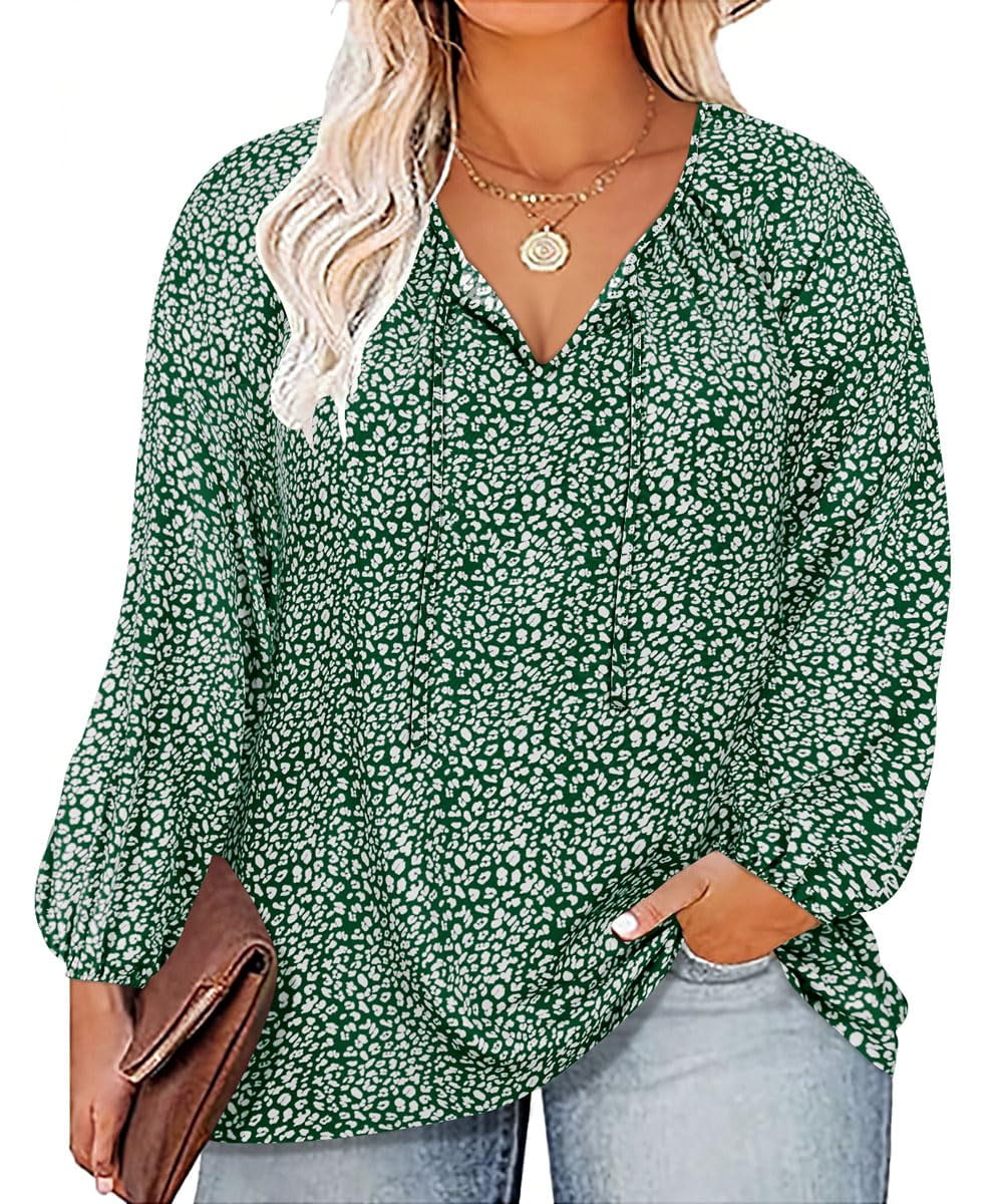 CASSIE LIZ Plus Size Women Long Sleeve Tops Floral Blouses Boho Green ...