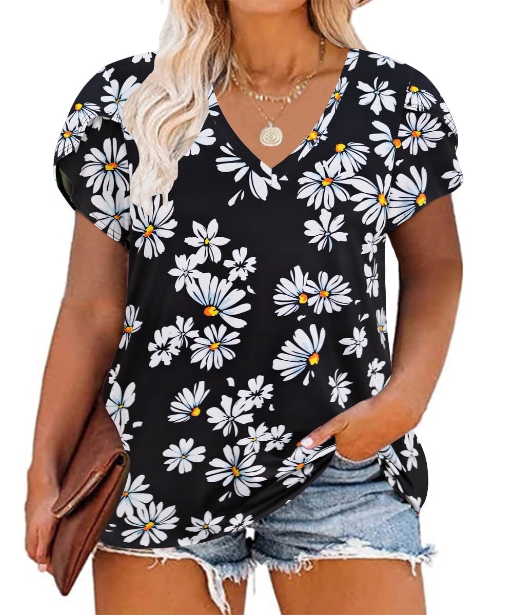 CASSIE LIZ Women's Plus Size Tops 2X Black Floral Spring Fashion ...
