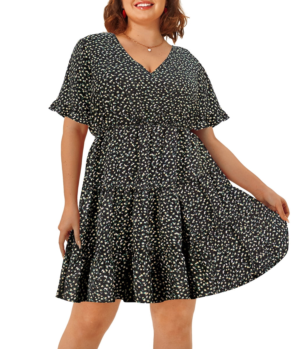 CASSIE LIZ Plus Size Women's Dress 2X Flutter Trim Hem Tunic Dress ...