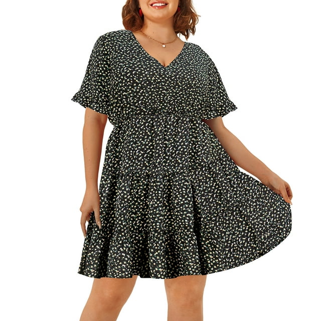 CASSIE LIZ Plus Size Women's Dress 2X Flutter Trim Hem Tunic Dress ...