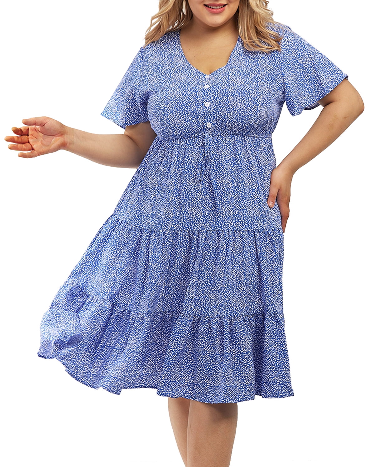 CASSIE LIZ Plus Size Women's Dress 2X Flutter Trim Hem Tunic Dress ...