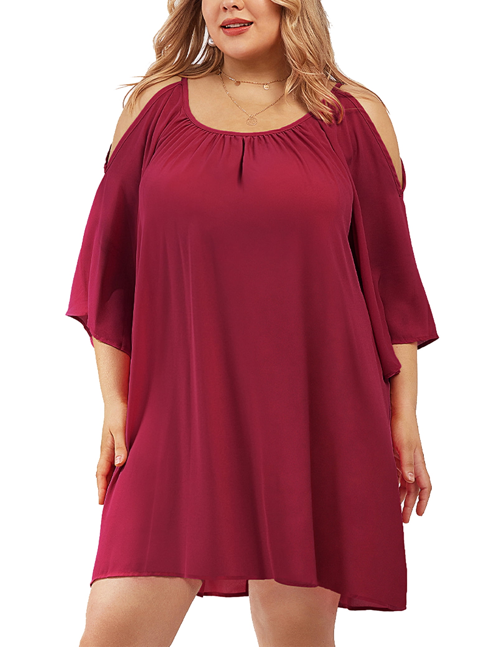 CASSIE LIZ Plus Size Women's Dress 2X Solid Off Shoulder Dress Crew ...