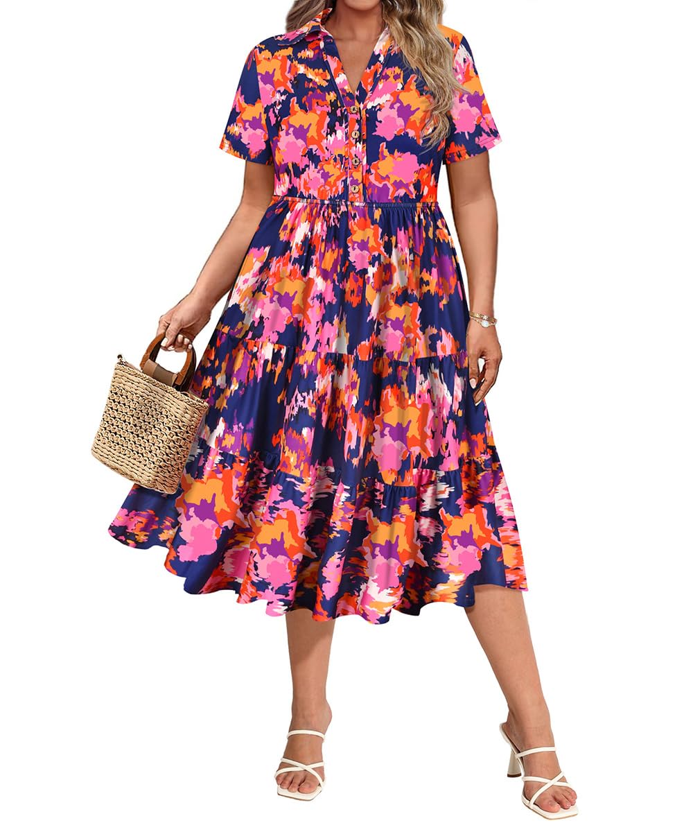CASSIE LIZ Dresses for Women Plus Size 2X Casual Floral Blue Purple ...