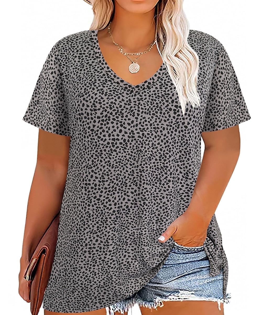 CASSIE LIZ Womens Plus Size Tops 2X Summer V Neck Shirts Gray Leopard ...