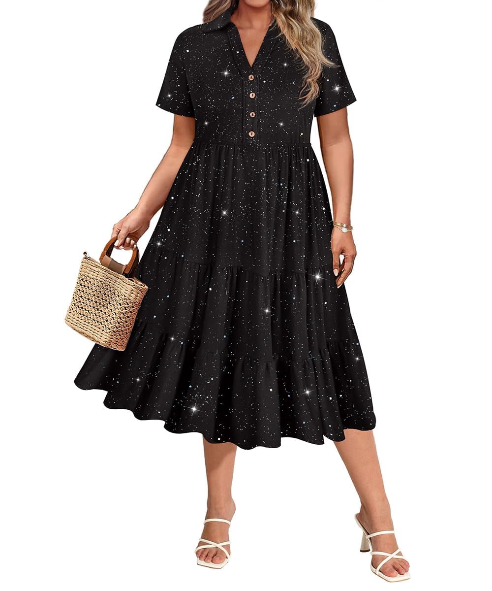CASSIE LIZ Plus Size Womens Dresses Black Glitter Fall Dresses Fashion ...