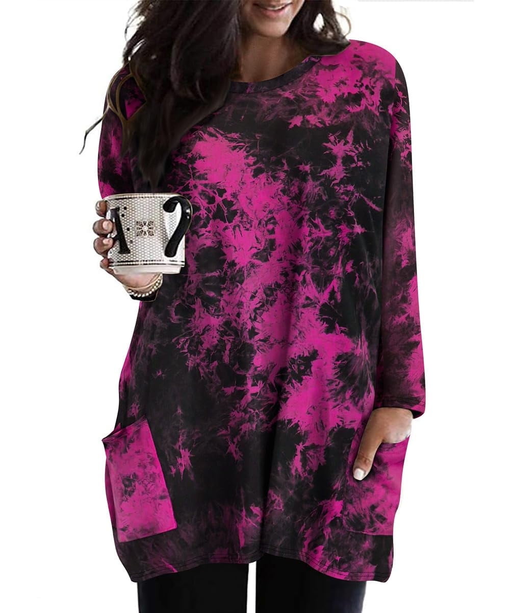 CASSIE LIZ Womens Plus Size Tops 2X Long Sleeve Purple Tie Dye Shirts ...