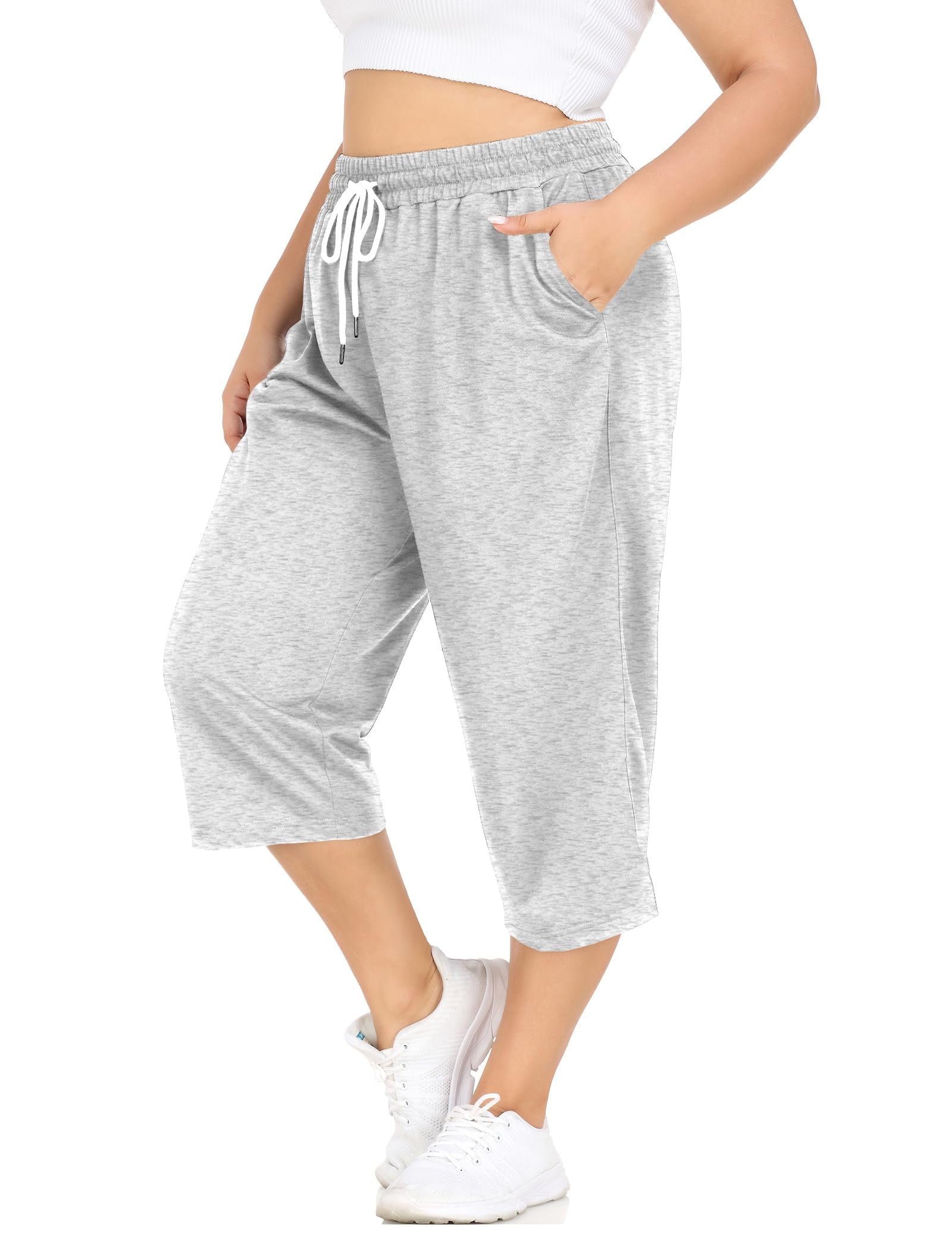 CASSIE LIZ Womens Plus Size Capris 4X Light Gray Knit Yoga Capri Pants ...