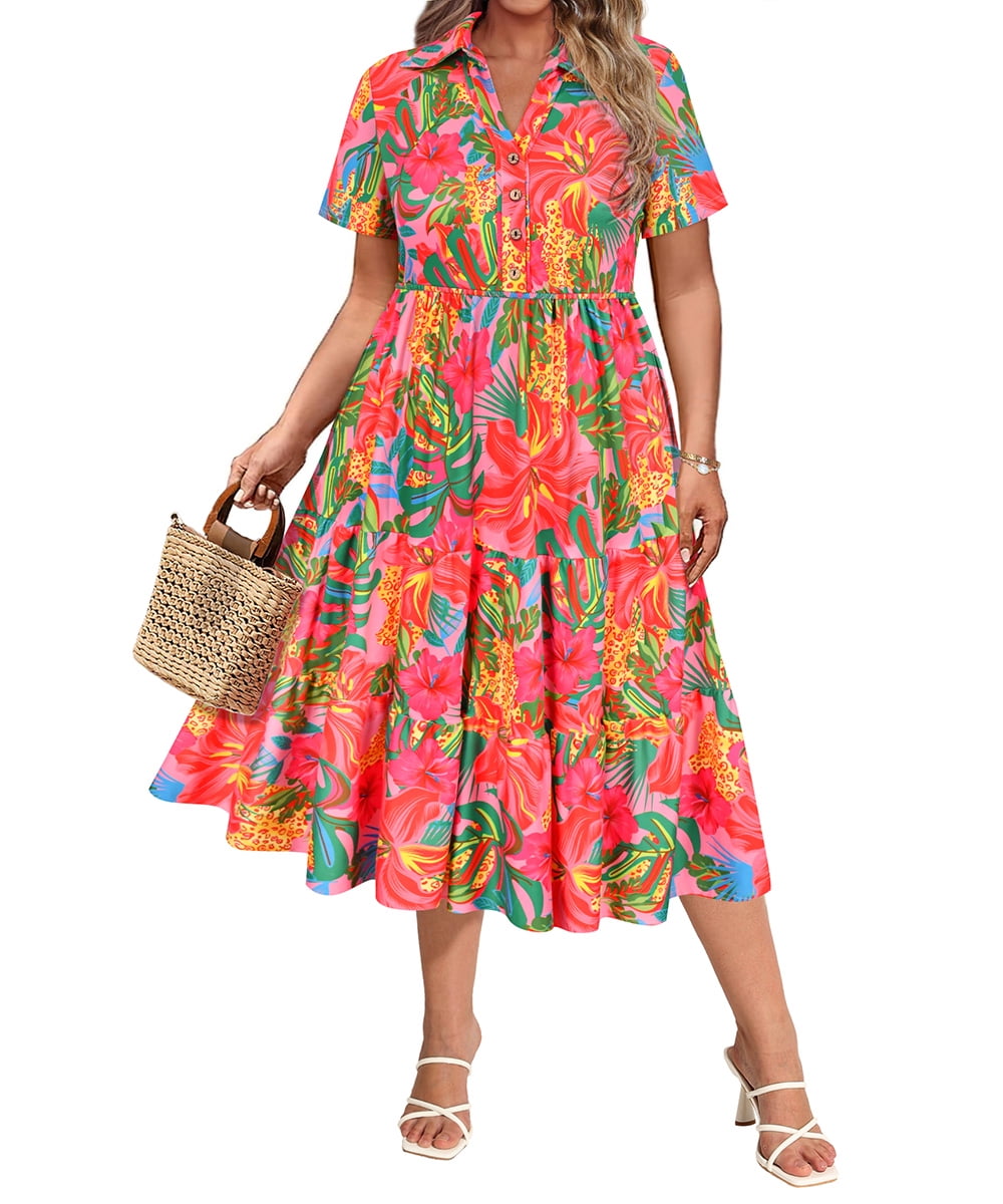 CASSIE LIZ Plus Size Summer Dresses 4X Casual Colorful Floral Dresses ...