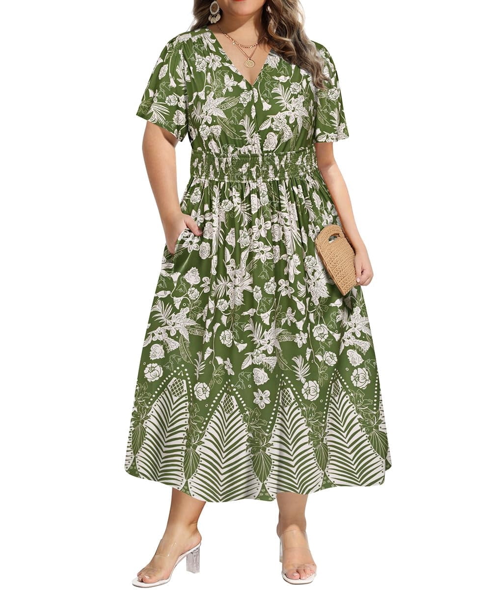 CASSIE LIZ Dresses for Women Plus Size 2X Green White Floral Fall ...
