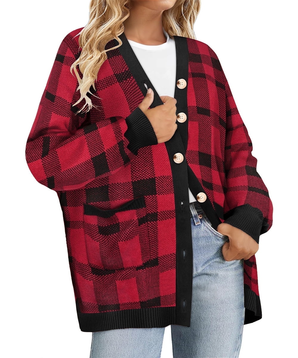 CASSIE LIZ Cardigans for Women Plus Size 2X Fall Sweaters Fashion Red ...