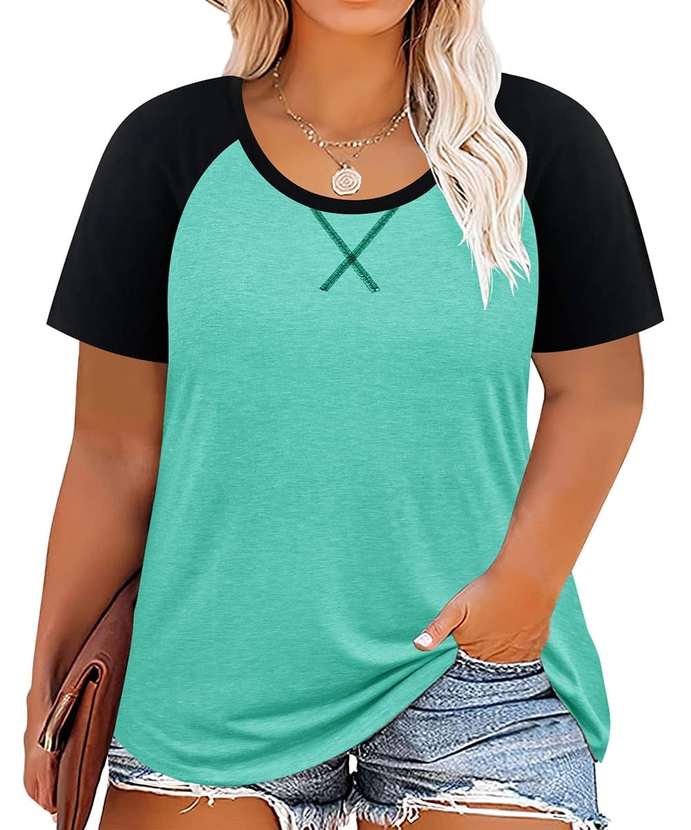 CASSIE LIZ Womens Plus Size Tops 2X Summer Crew Neck Shirts Green ...