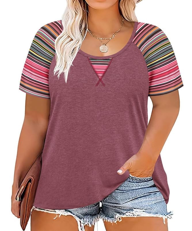 CASSIE LIZ Womens Plus Size Tops 2X Summer Crew Neck Shirts Purple ...