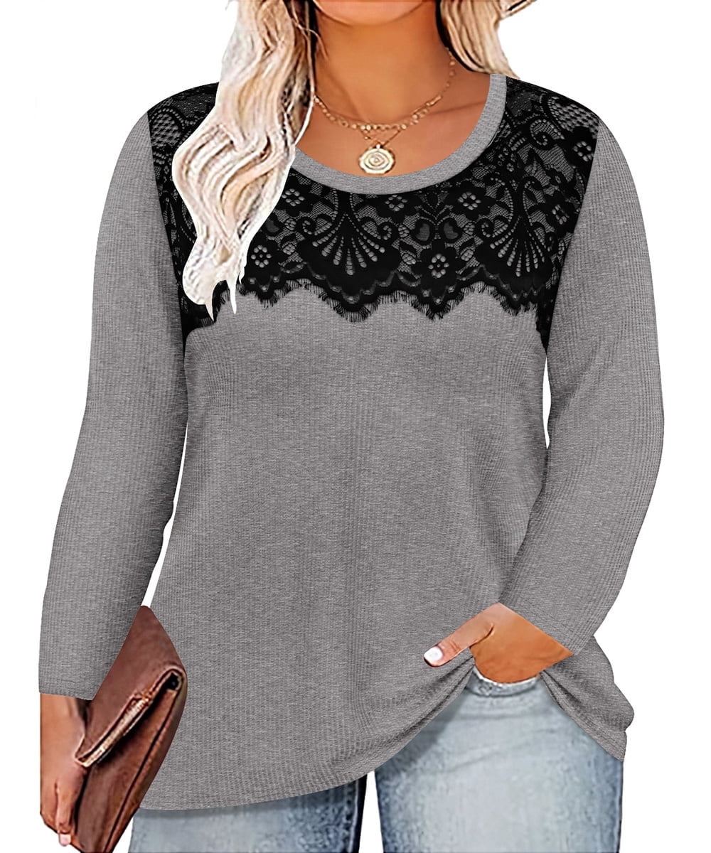 CASSIE LIZ Womens Plus Size Tops 2X Long Sleeve Shirts Fall Crew Neck ...