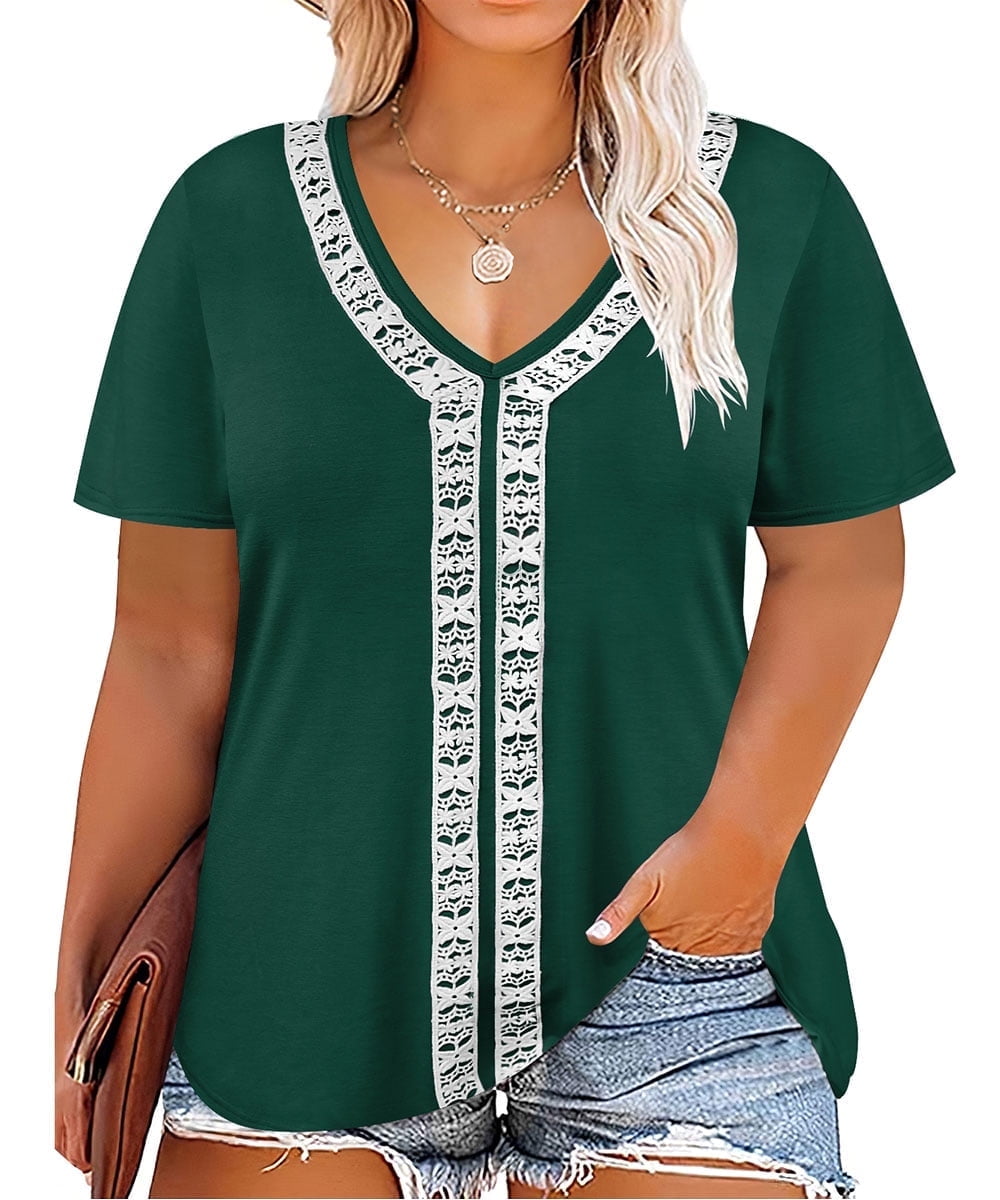 CASSIE LIZ Plus Size Tops for Women 3X Green Short Sleeve Shirts Spring ...
