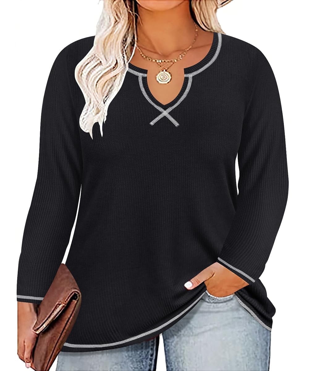 CASSIE LIZ Womens Plus Size Tops 2X Long Sleeve Shirts Fall V Neck ...