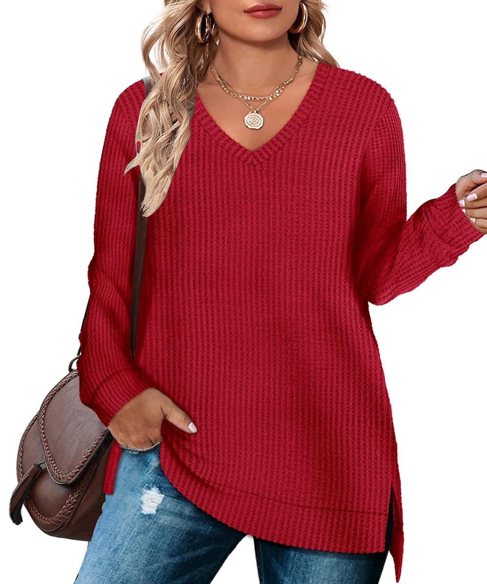CASSIE LIZ Womens Plus Size Tops 2X Long Sleeve Fall Shirts Fashion V ...