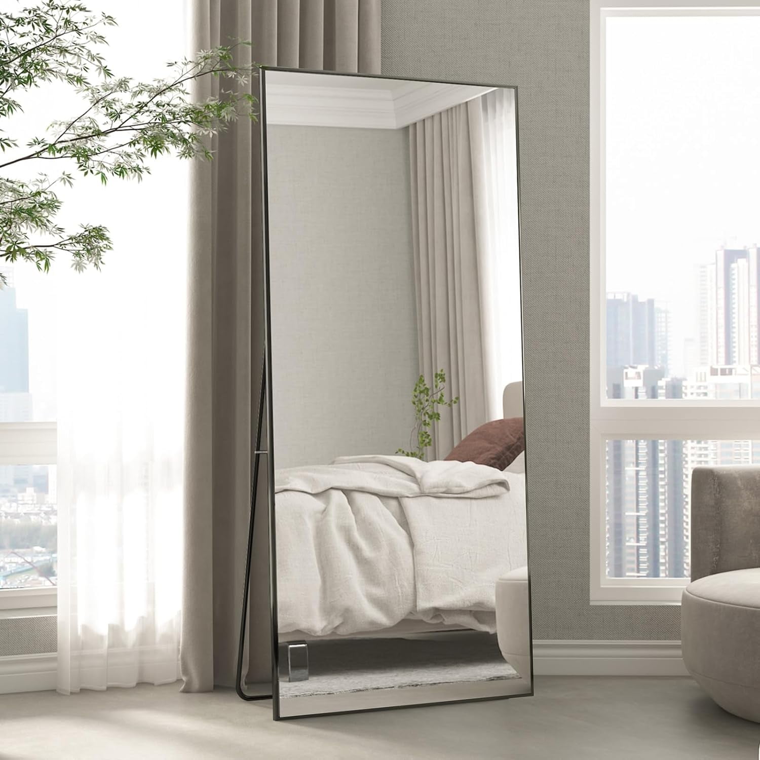 CASSILANDO Arched Full Length Mirror Floor Big Standing Mirror, Against ...