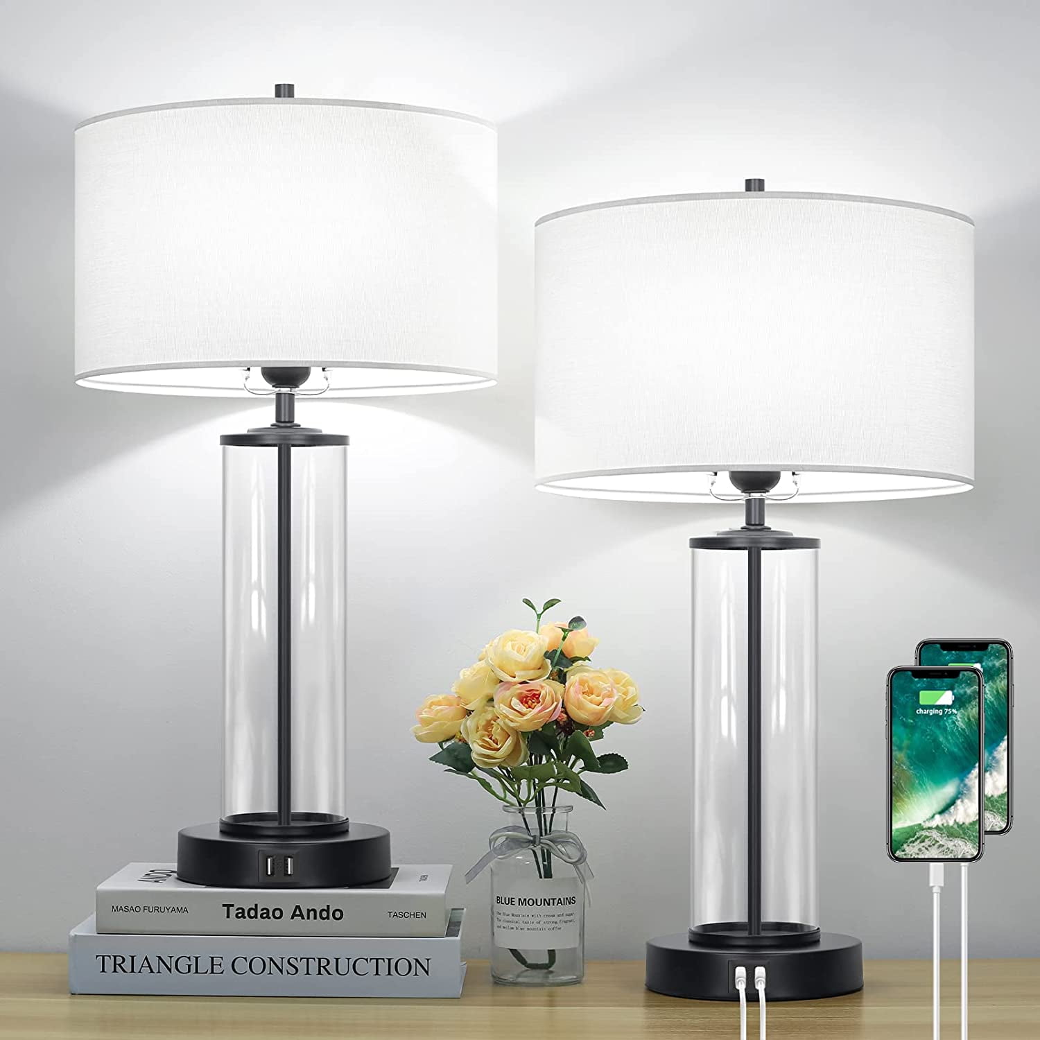 CASSS Modern Touch Control Dimmable Table Lamps with 2 USB Ports for ...