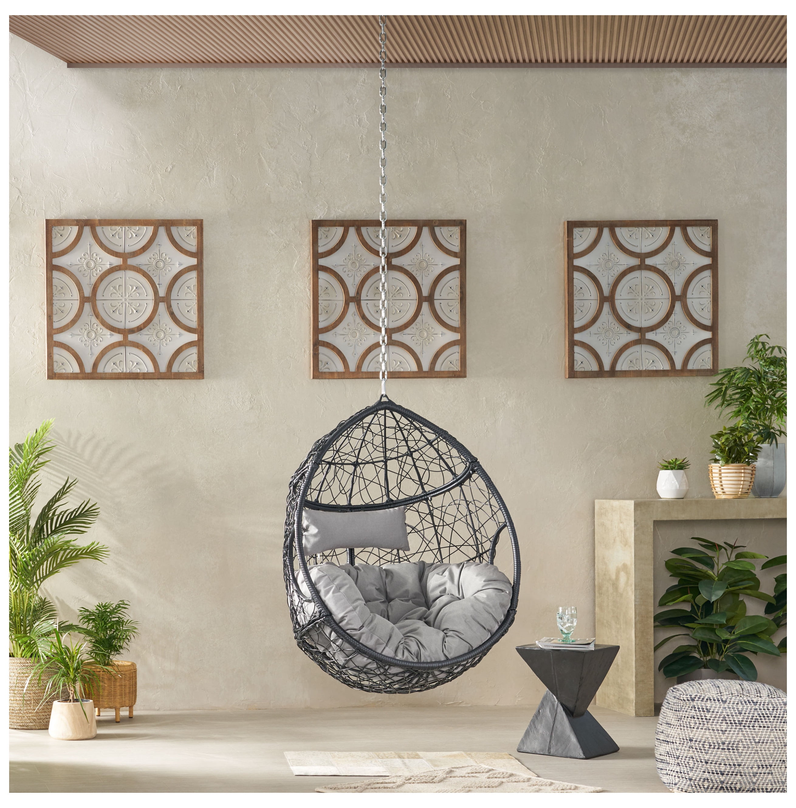 CASTAIC HANGING CHAIR WITH 8FT CHAIN Grey+Black + PE Rattan+Iron ...
