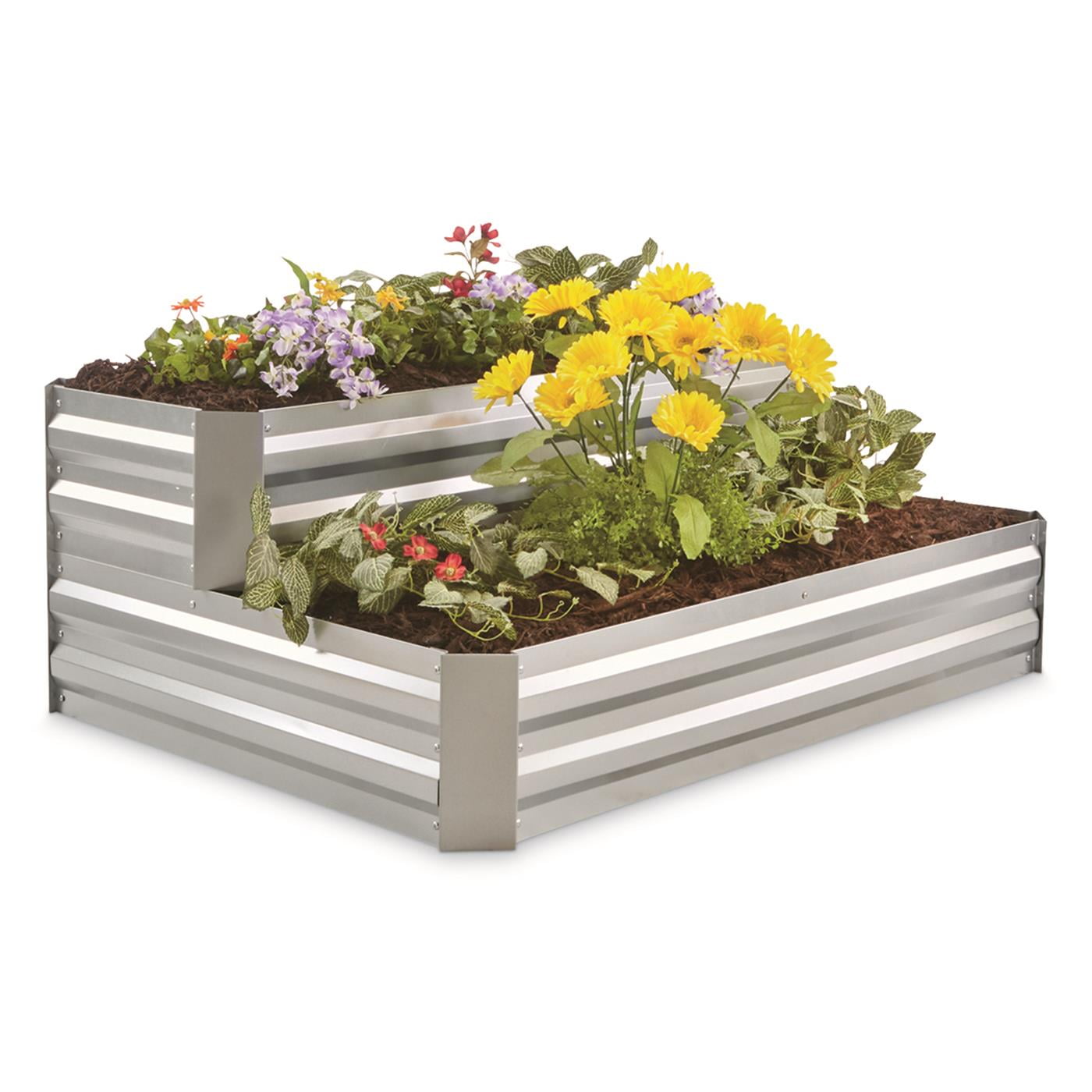 CASTLECREEK 2-Tier Galvanized Stair Planter Box, Outdoor Raised Garden ...