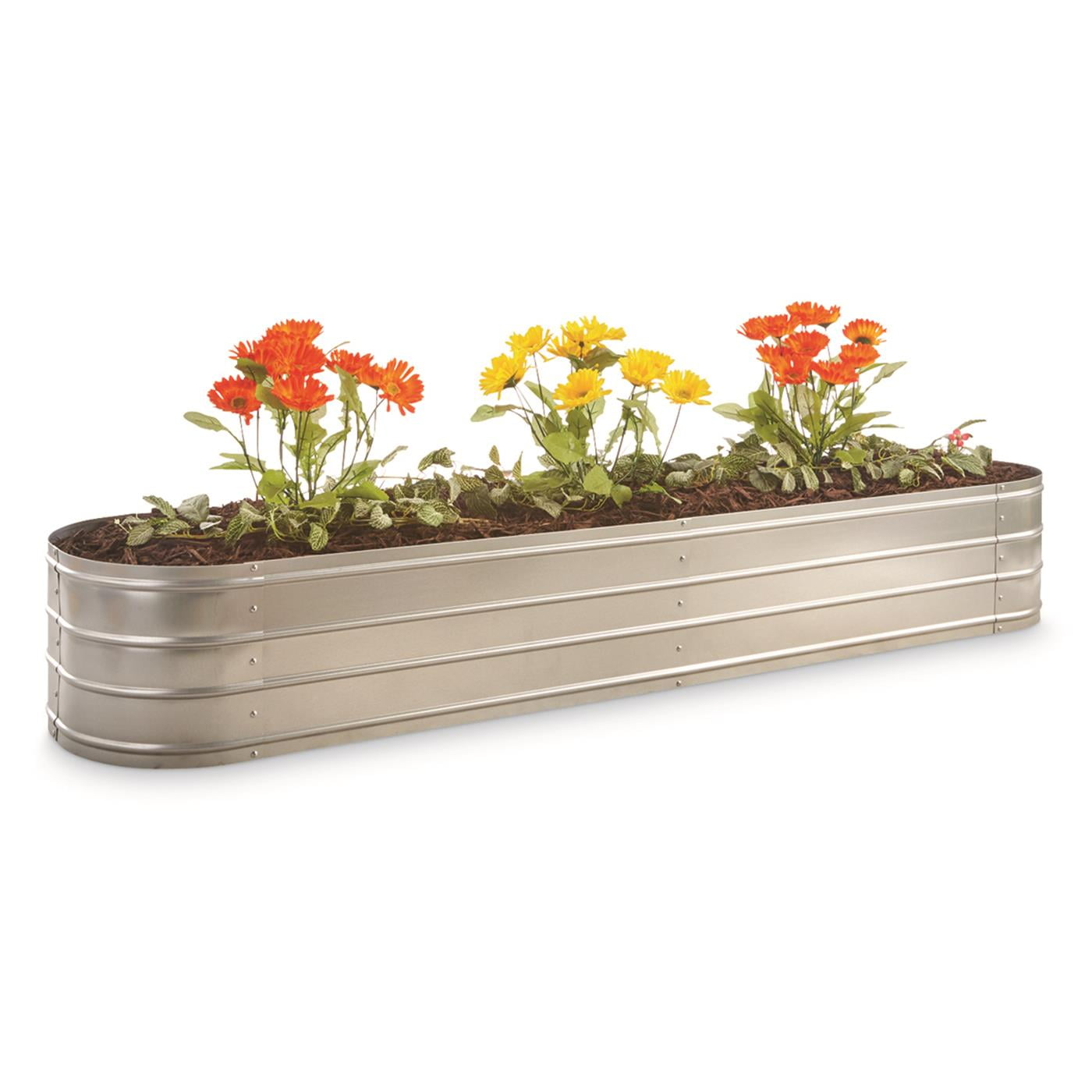"CASTLECREEK Large Oval Corrugated Metal Planter Box, Galvanized Steel ...