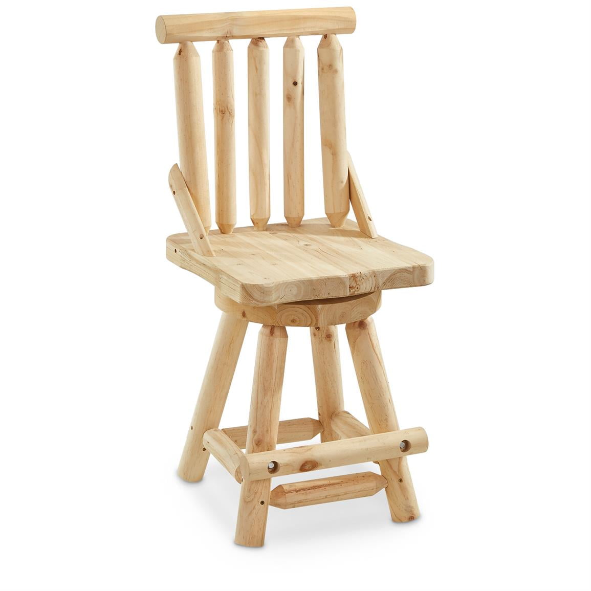 CASTLECREEK Unfinished Solid Wood Log Swivel Stool with Backrest ...
