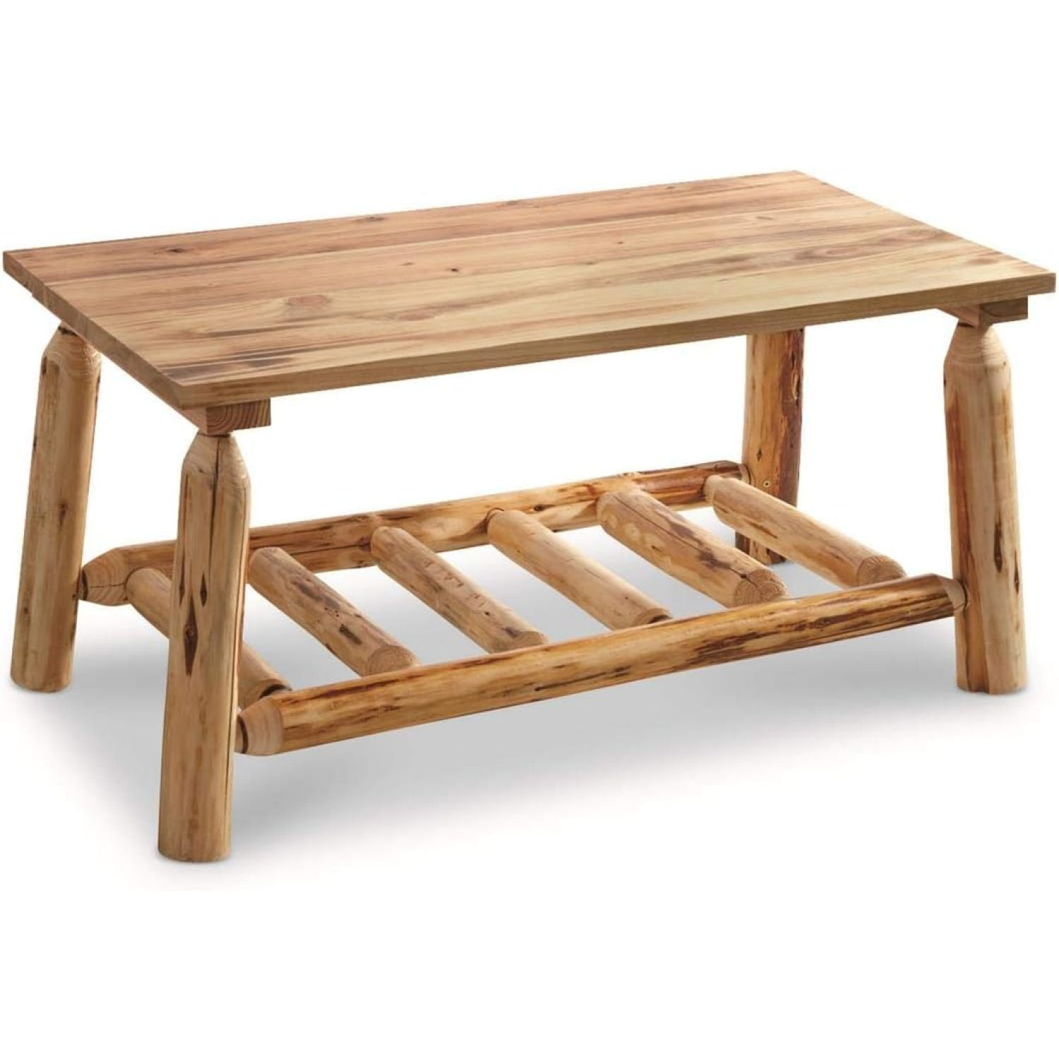 CASTLECREEK Pine Log Coffee Table, Rustic Natural Weathered Look Wooden ...
