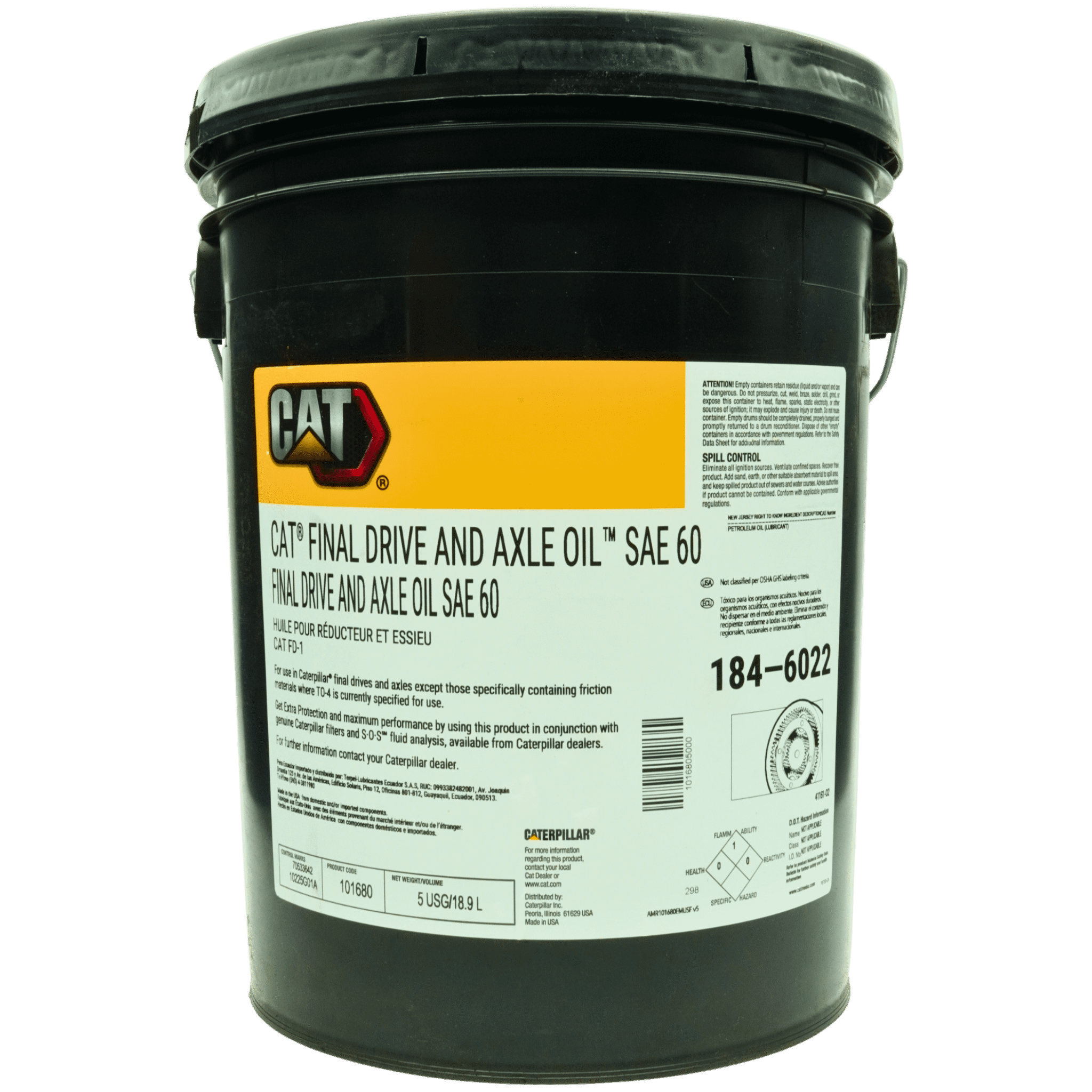 CAT 184-6022 (1846022) Final Drive and Axle Oil, SAE 60 - 5 Gallon Pail ...