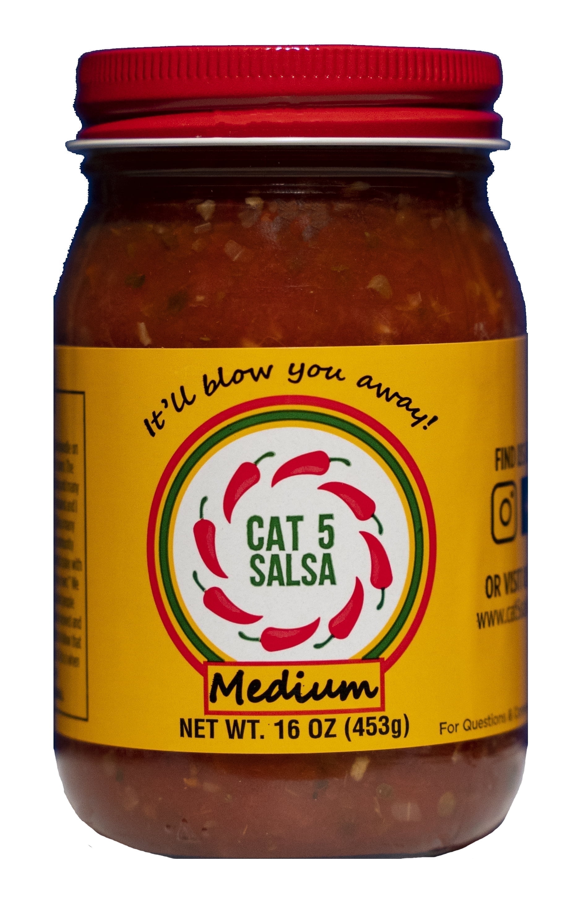 CAT 5 SALSA, Medium, 16 oz Glass Jar, Chunky Restaurant Style - Walmart.com