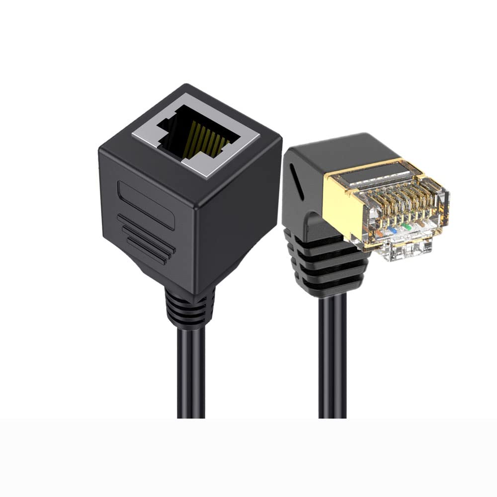 CAT 8 Ethernet Extension Cable,90 Degree Down Angle Male to Female RJ45 ...