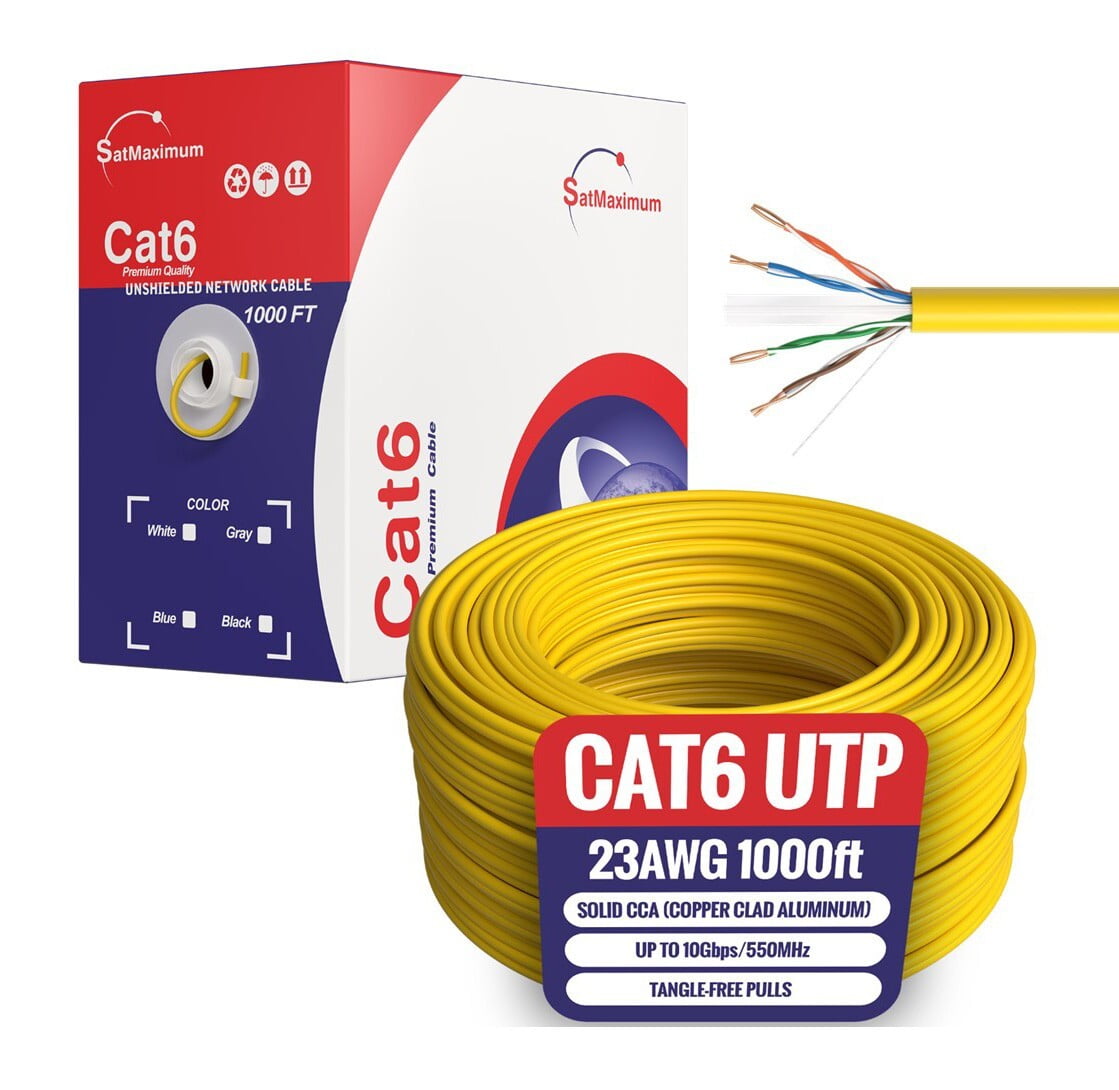 CAT6 1000FT Yellow UTP Ethernet Cable 23AWG Network LAN Solid Bulk Wire ...
