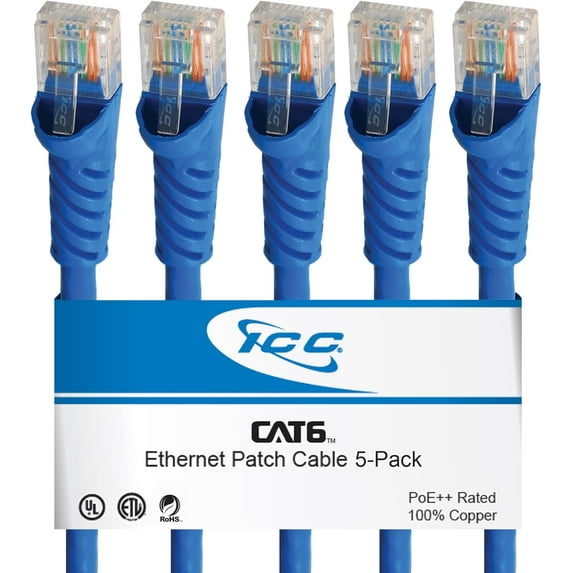 CAT6 Ethernet Patch Cord 10 FT 5-Pack UTP 24 AWG UL Listed PoE++ 100% ...