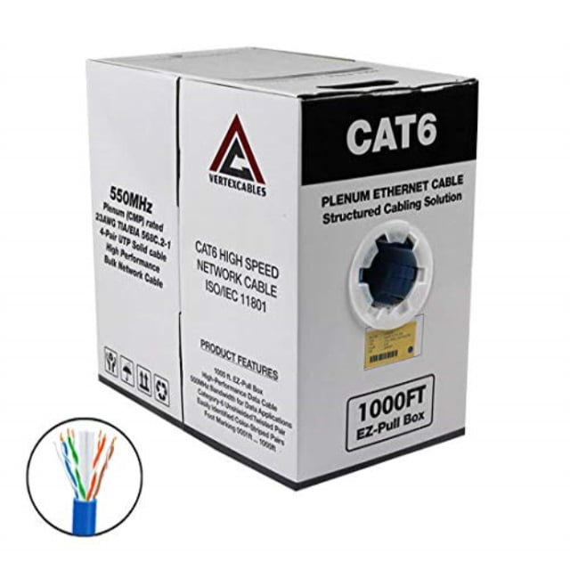 CAT6 Plenum 1000FT 550MHz 23AWG Solid Network Cable UTP CMP, Copper ...