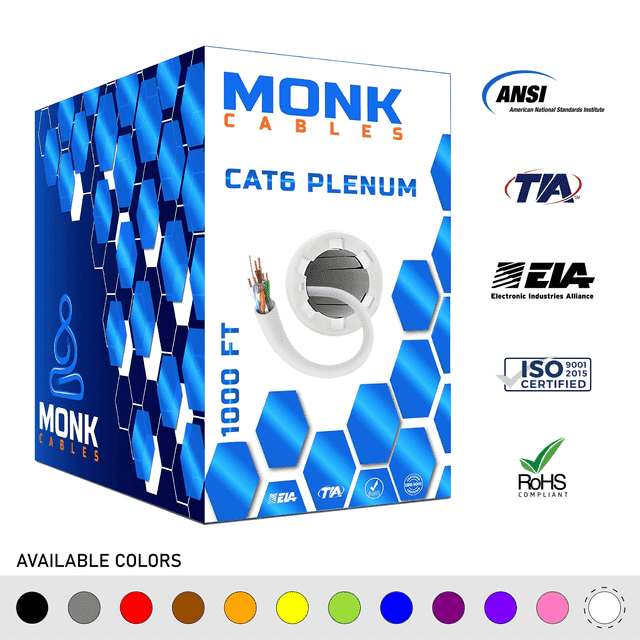 CAT6 Plenum 1000ft Cable | Solid Internet Wire | CMP Plenum Rated ...